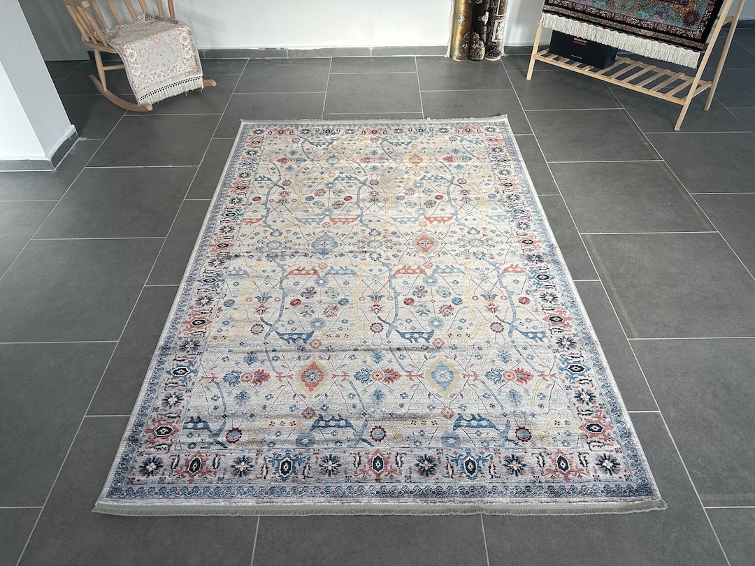 Gray Silk Rug/ Silk Area Rug/ 5x7 Oriental Rug/ Living Room Carpet ...