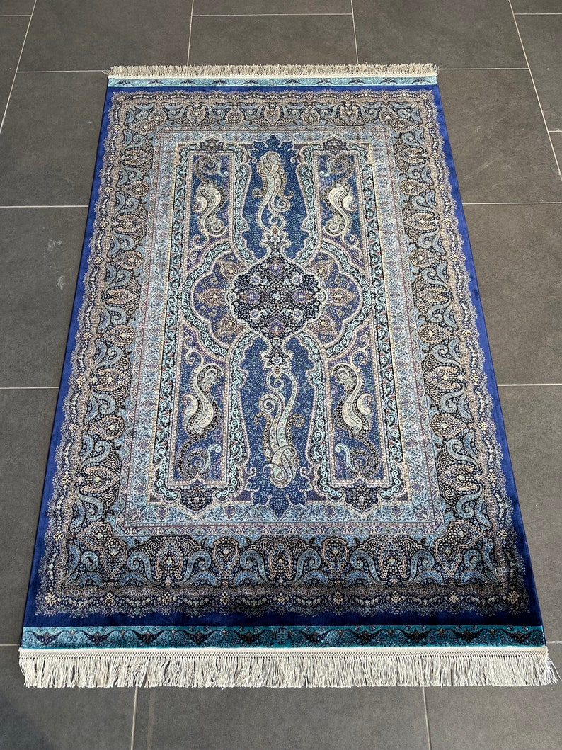 Blue Unique Silk Rug/ Blue Persian Silk Luxury Carpet/ Rug 4X6/ High ...