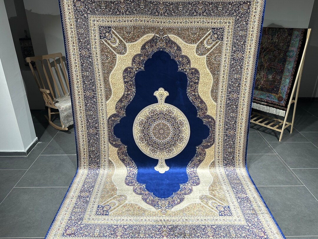 Blue Silk Rug/ 7x10 Persian Silk Rug/ Carpet for Livingroom/ Top ...