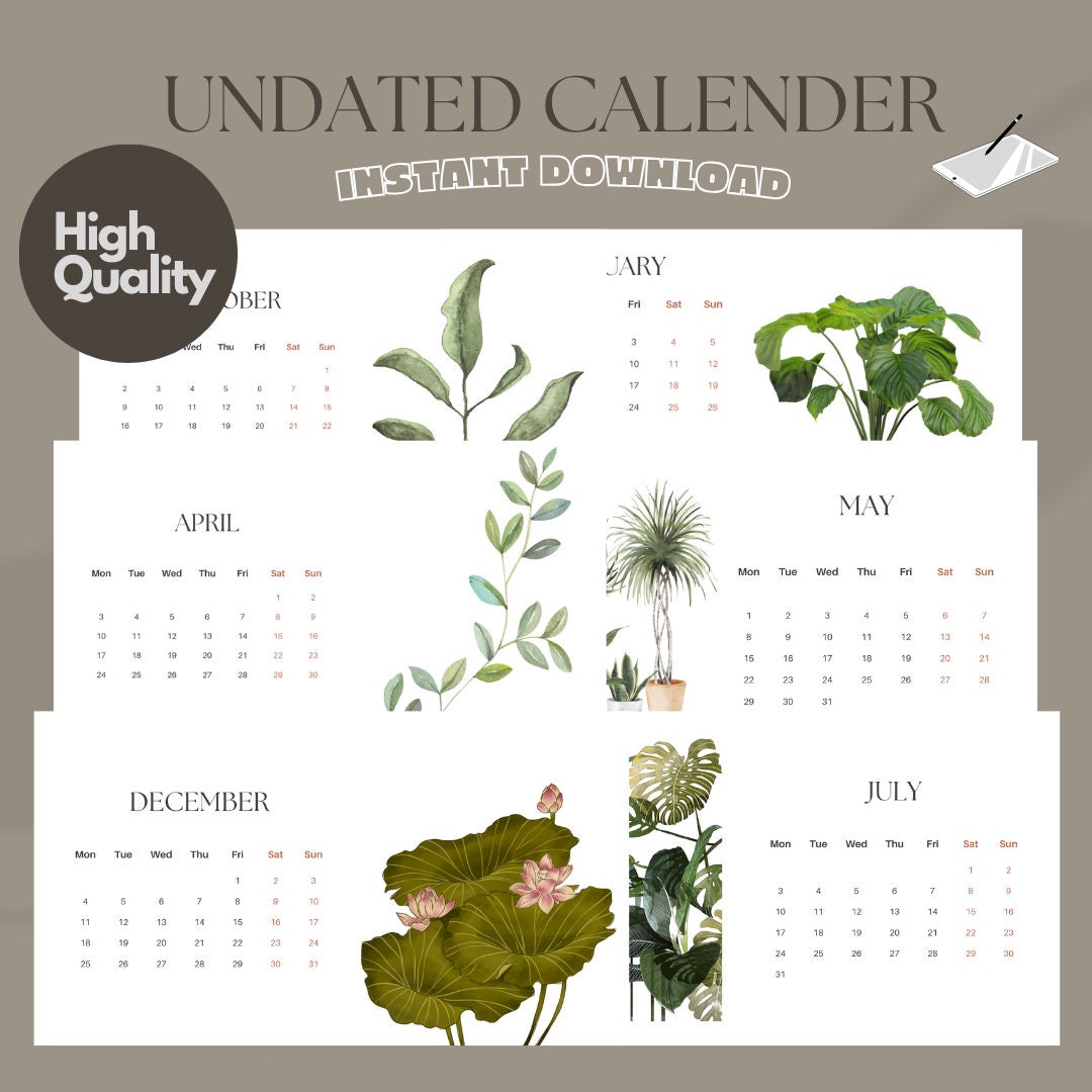 Plant Calender Minimalist Printable PDF - Etsy