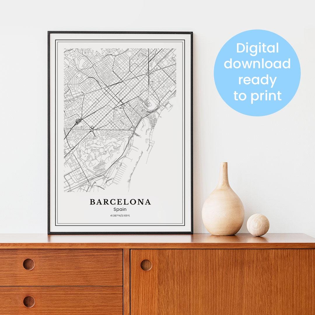 Barcelona City Map, Digital Download, Barcelona Map Print, Valentine's ...