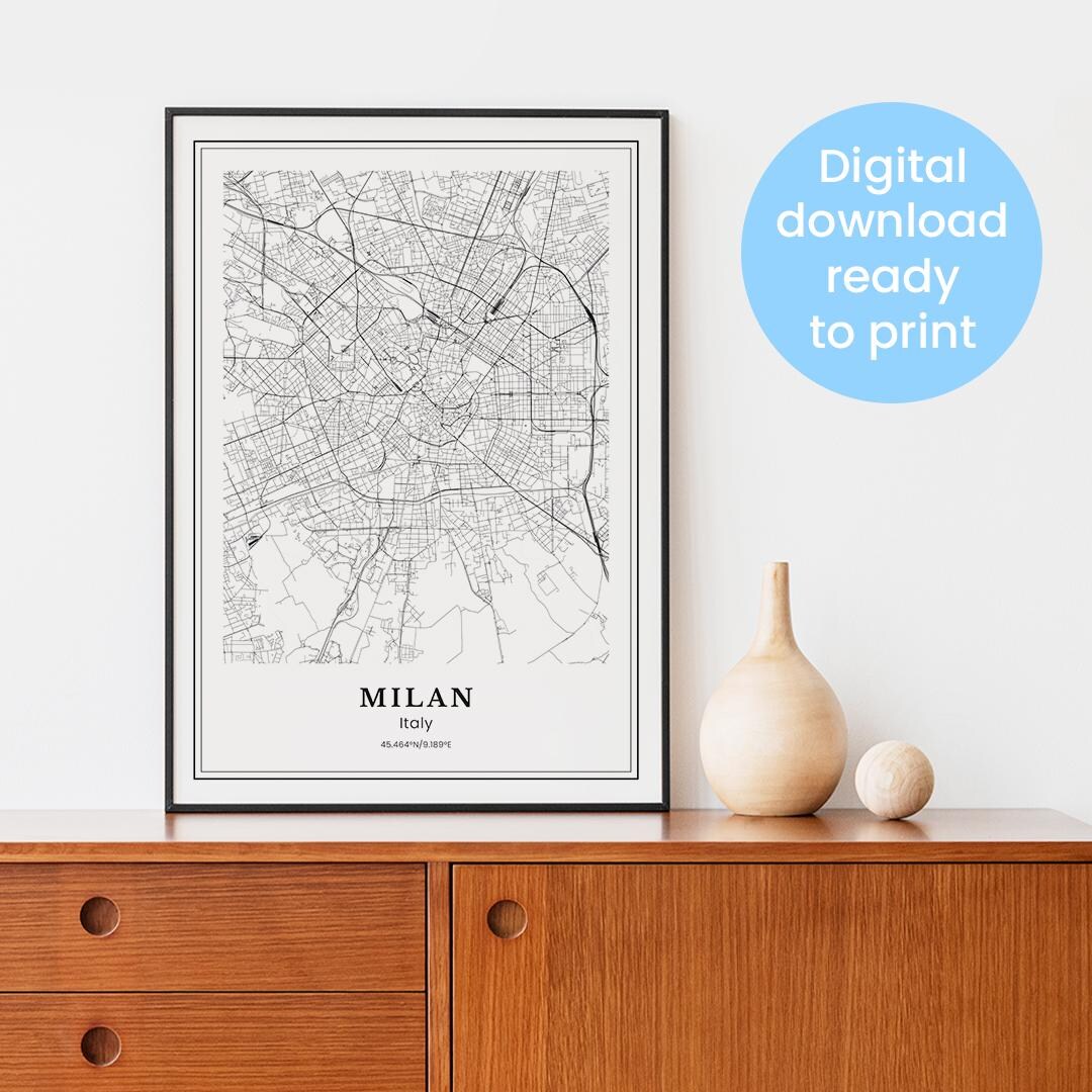 Milan City Map, Digital Download, Milan Map Print, Valentine's Day Gift ...