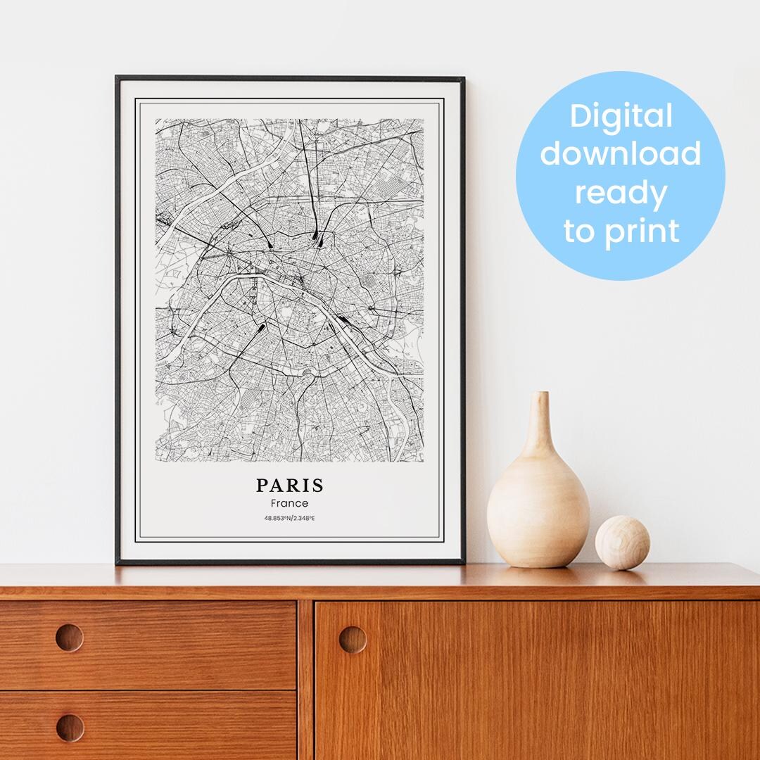 Paris City Map, Digital Download, Paris Map Print, Valentine's Day Gift ...