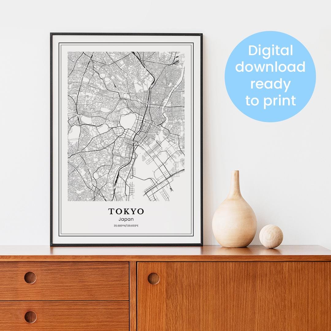 Tokyo City Map, Digital Download, Tokyo Map Print, Valentine's Day Gift ...