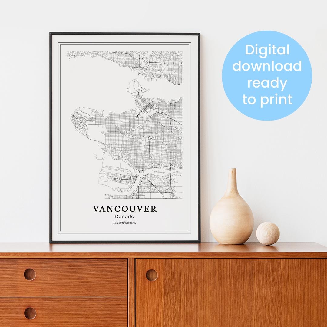 Vancouver City Map, Digital Download, Vancouver Map Print, Valentine's ...