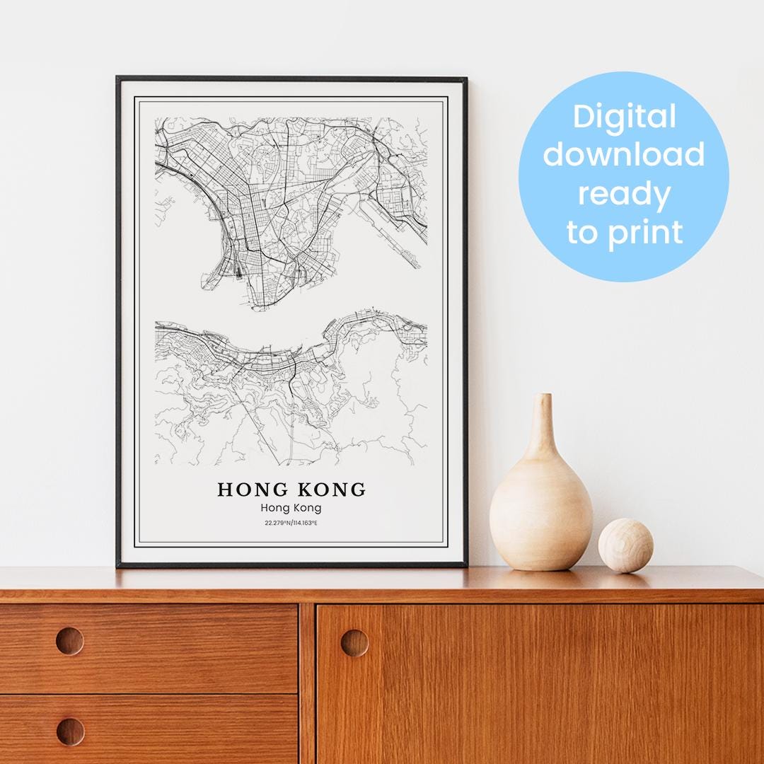 Hong Kong City Map, Digital Download, Hong Kong Map Print, Valentine's ...