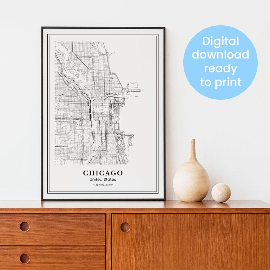 Chicago City Map, Digital Download, Chicago Map Print, Valentine's Day ...