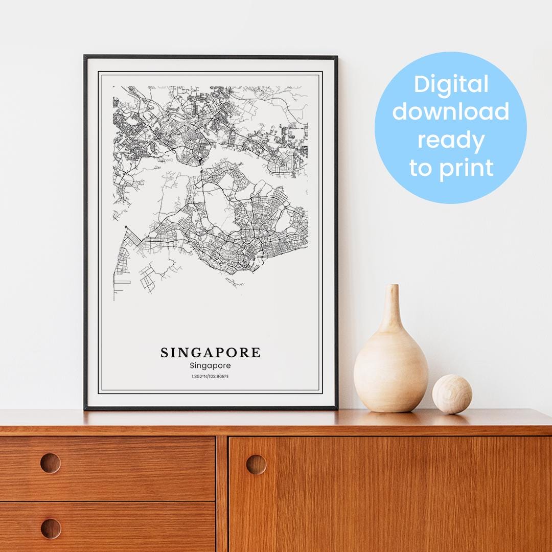 Singapore City Map, Digital Download, Singapore Map Print, Valentine's ...