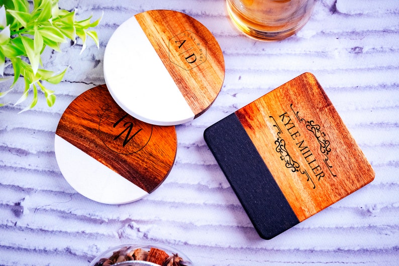 Personalized Company Marble and Resin Coasters, Logo Engraved Coaster ...