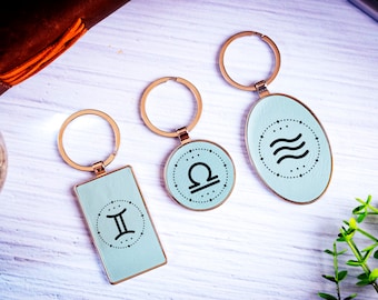 Personalized Zodiac Sign Keychain, Custom Zodiac Keychain, Oval ...