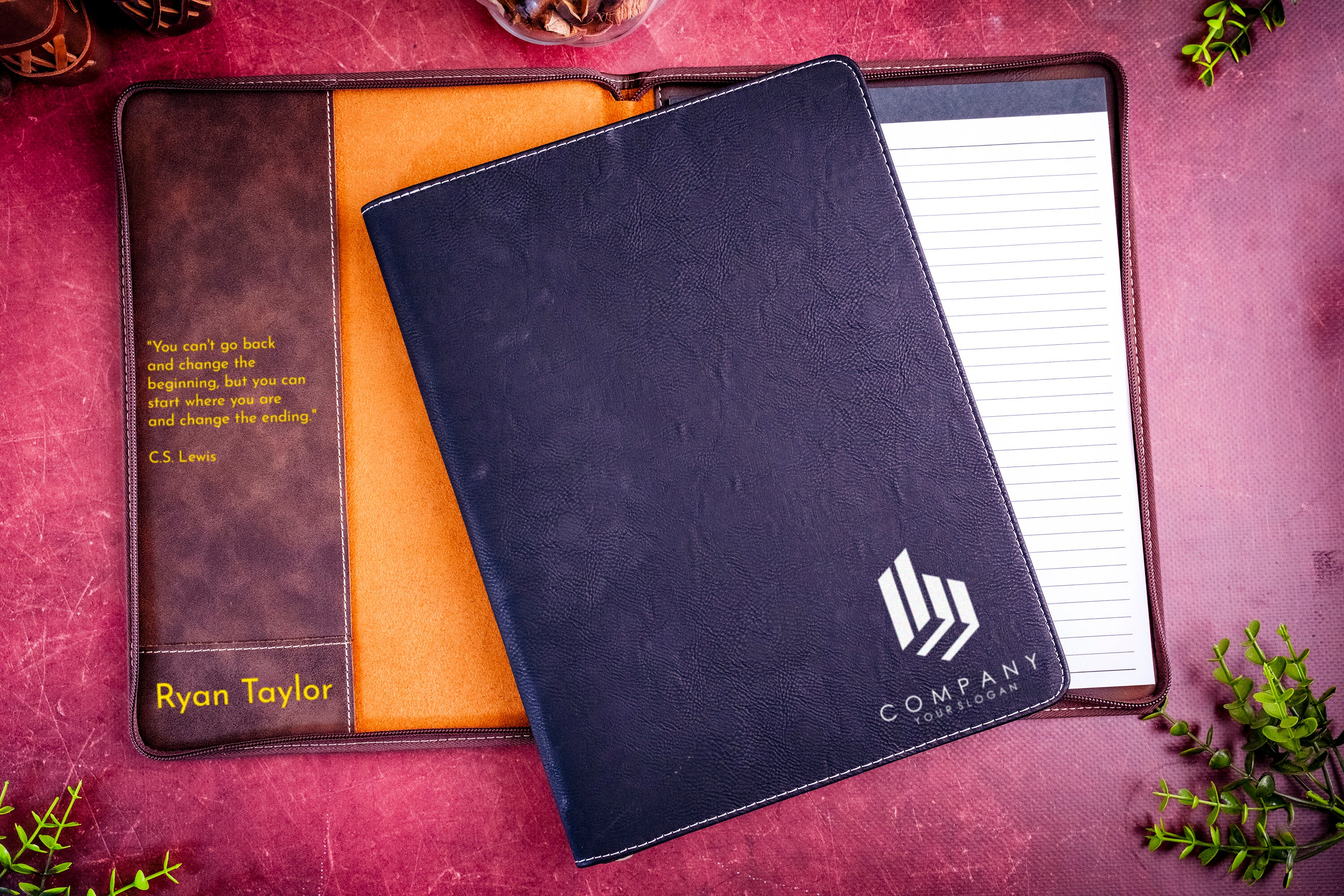 Custom Company Logo Engraved Zipper Portfolio, Personalized Monogram ...