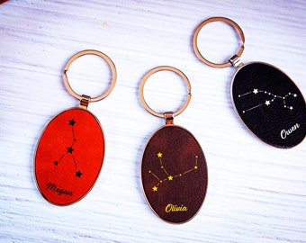 Personalized Zodiac Sign Keychain, Custom Zodiac Keychain, Oval ...