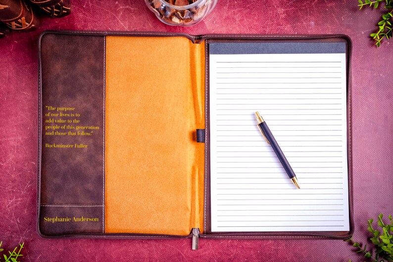 Custom Company Logo Engraved Zipper Portfolio, Personalized Monogram ...