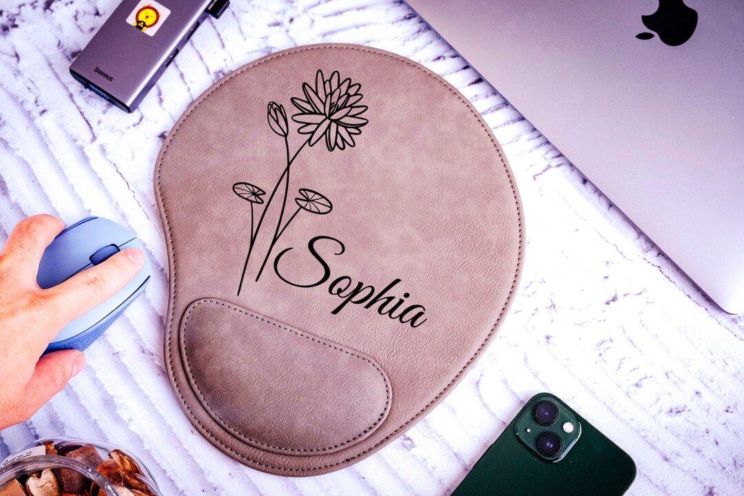 Custom Birth Flower Engraved Mousepad, Personalized Flower Engraved ...