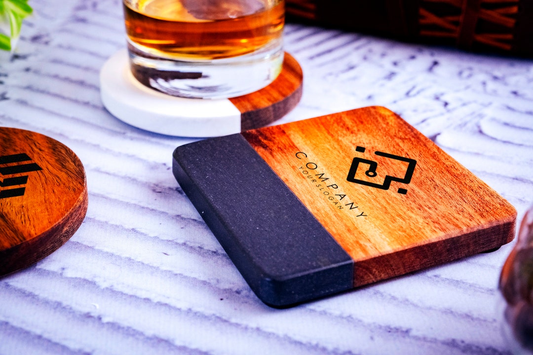 Personalized Company Marble and Resin Coasters, Logo Engraved Coaster ...