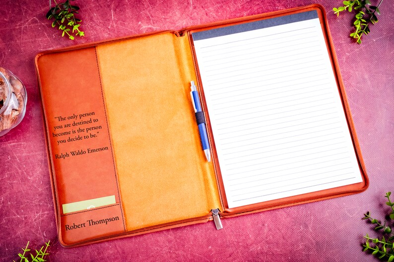 Custom Company Logo Engraved Zipper Portfolio, Personalized Monogram ...