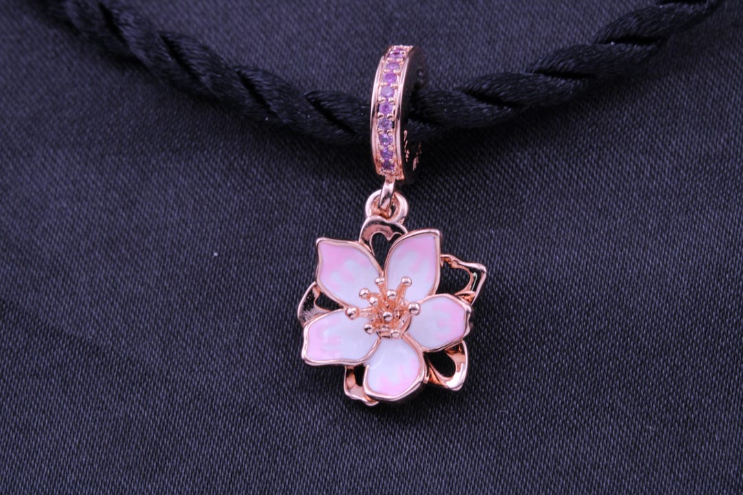 NEW Pandora Pink Cherry Blossom Dangle Charm W/ Threaded Rope Bracelet ...