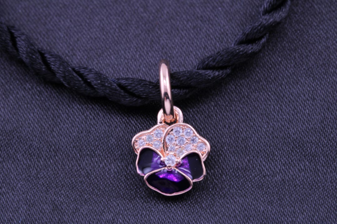 NEW Pandora Deep Purple Pansy Flower Dangle Charm W/ Threaded Rope ...
