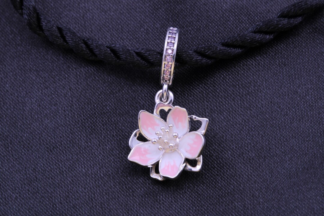 NEW Pandora Pink Cherry Blossom Dangle Charm W/ Threaded Rope Bracelet ...