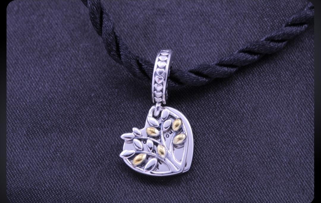 NEW Pandora Two-toned Family Tree Heart Dangle Charm W/ Threaded Rope ...