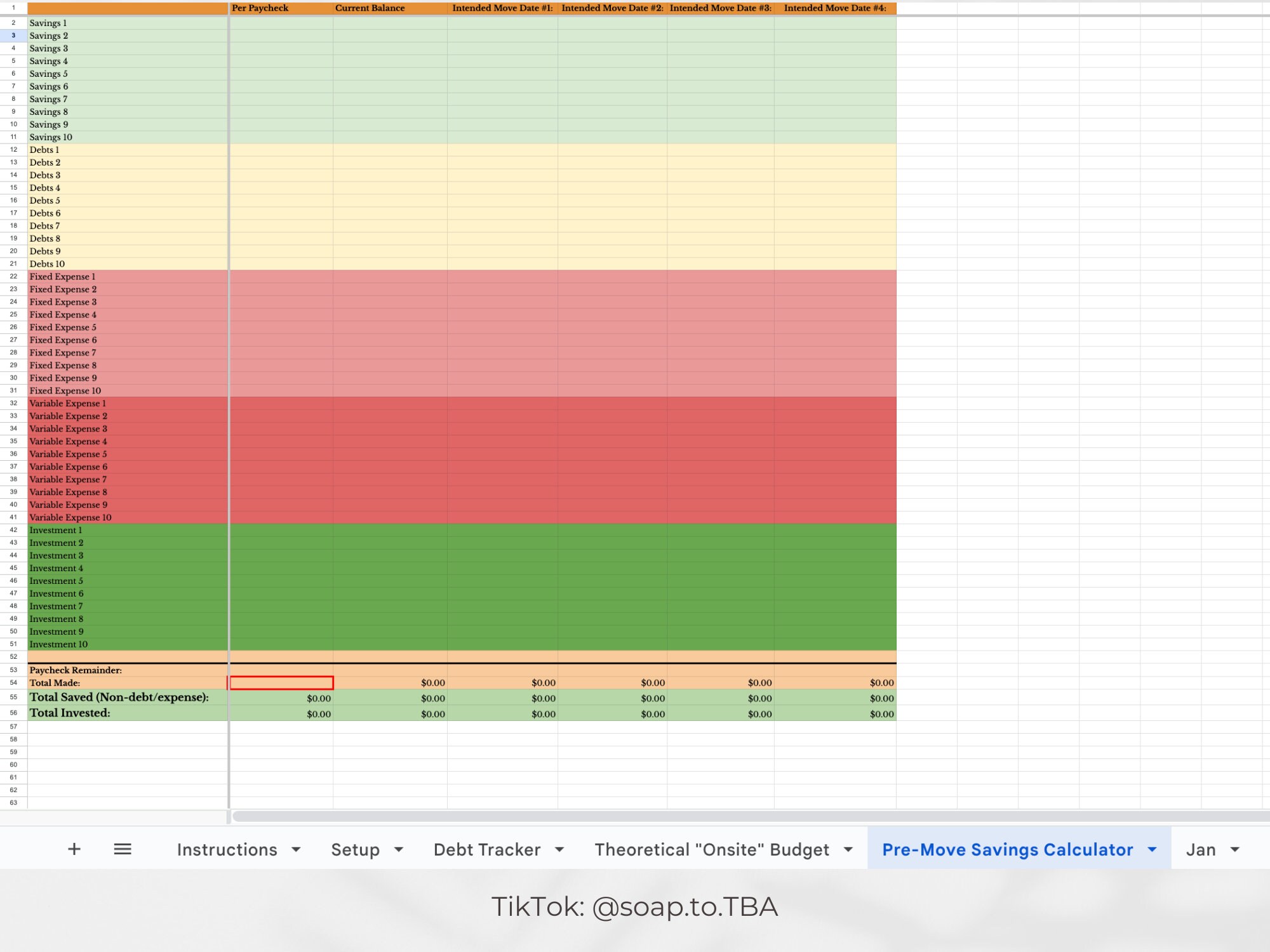 Ultimate Moving Budget Spreadsheet: Plan, Save, Track Paychecks, Debt ...