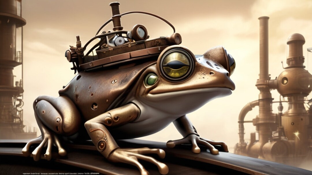 Steampunk Frog Illustration , Unique Retro Frog Design Tee, Quirky ...