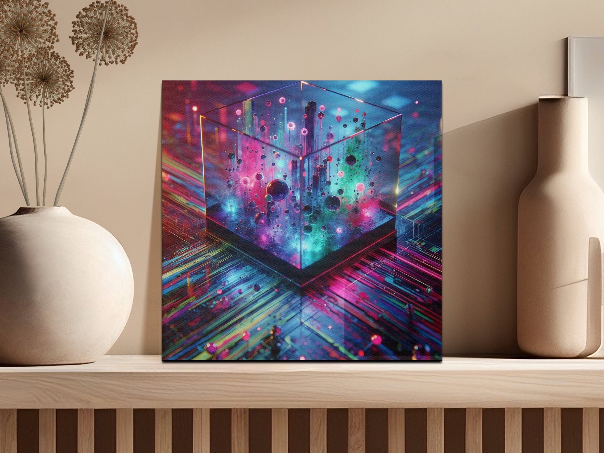 Abstract Neon Cyber Art, Futuristic Sci-fi Wall Art, Vibrant AI ...