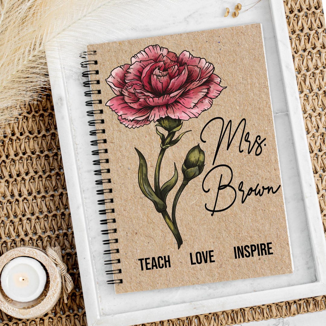 Personalized Birth Flower New Teacher Diary Spiral Journal, Custom ...