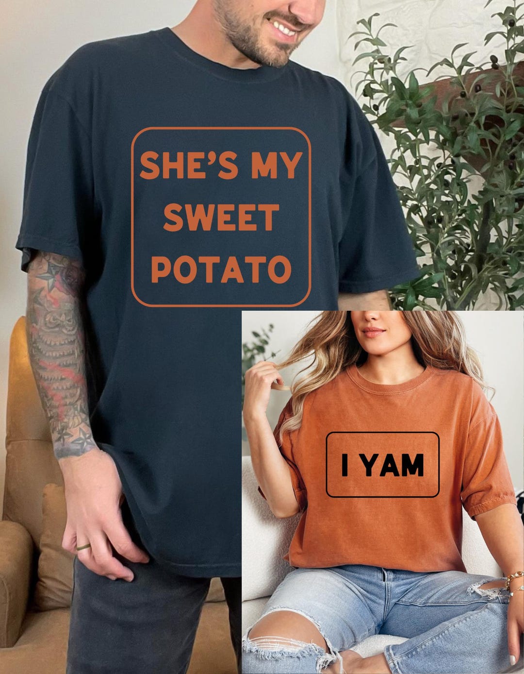 Sweet Potato and Yam Couple Shirt, She’s My Sweet Potato, I Yam Tee ...