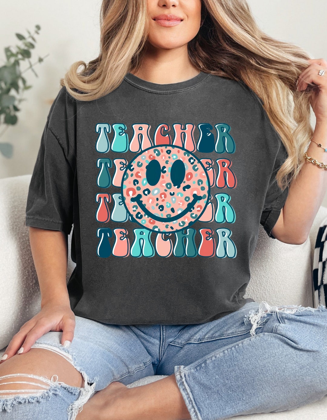 Teacher Shirt, Smiley Face, Cheetah Print, Back to School, Teacher Gift ...