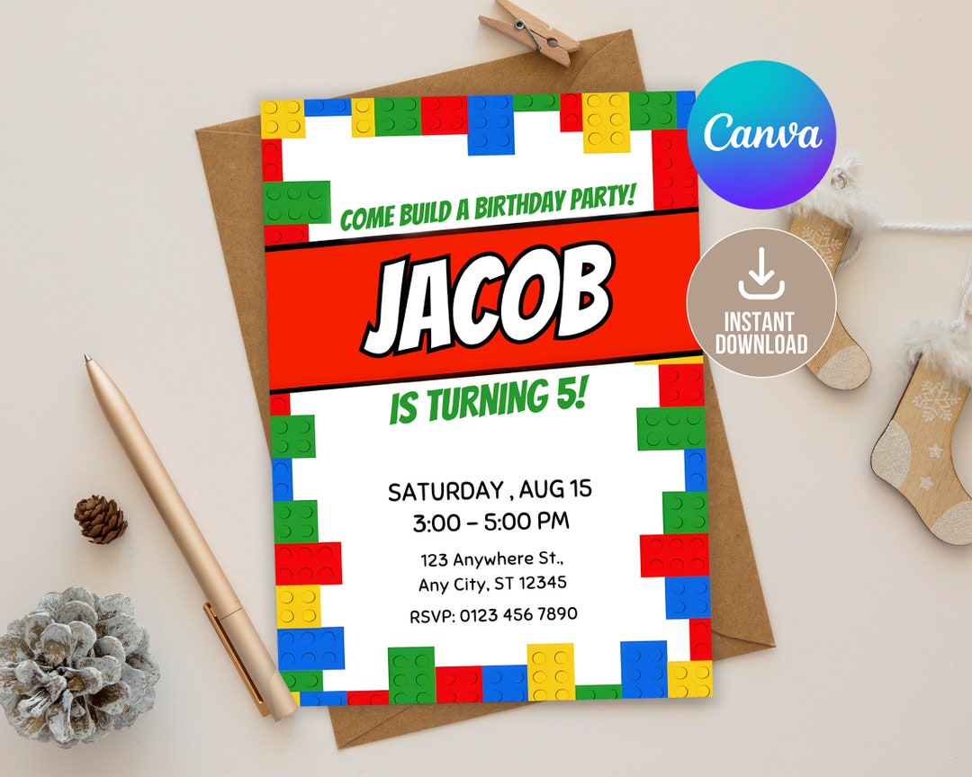 Editable Building Blocks Birthday Invitation Digital,printable Bricks ...