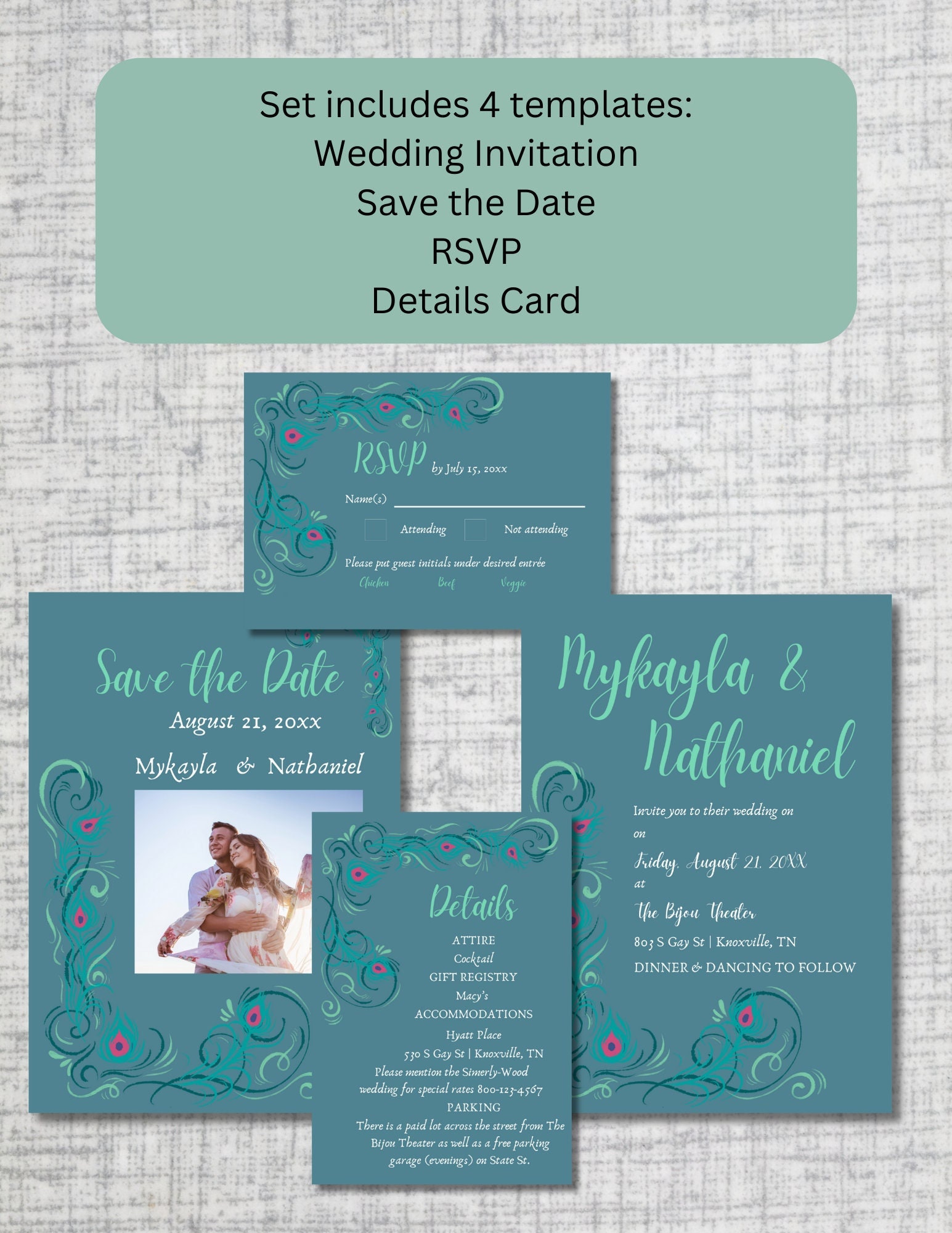 Wedding Invitation Set of Editable Canva Templates: Invitation, Save ...