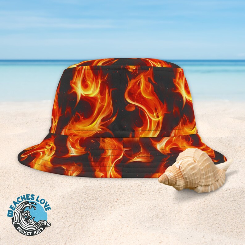 Flame Bucket Hat Fire Print Cap, Summer Headwear, Hip Hop Streetwear ...