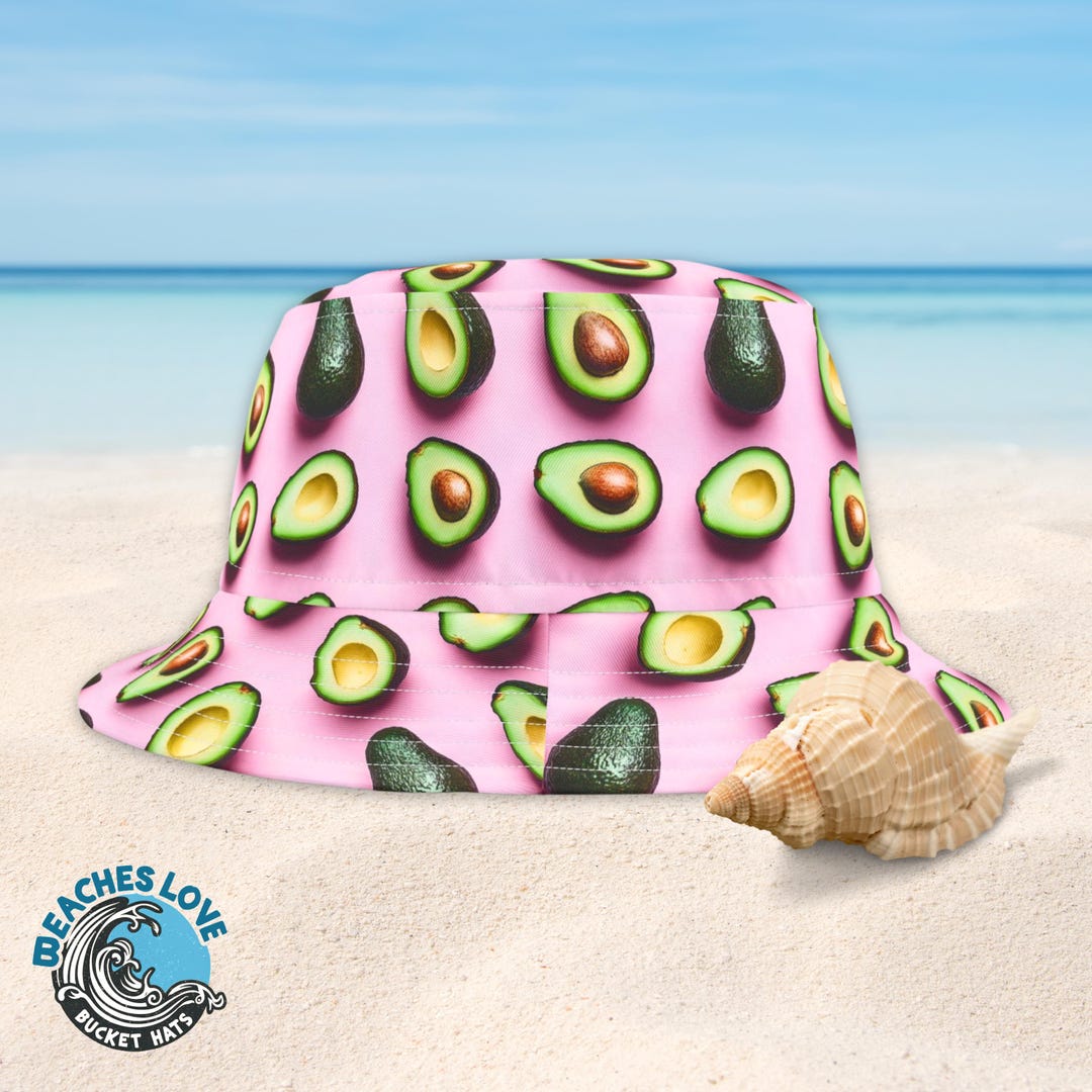 Avocado Bucket Hat Pink Background, Summer Fashion, Fruit Lover Gift ...