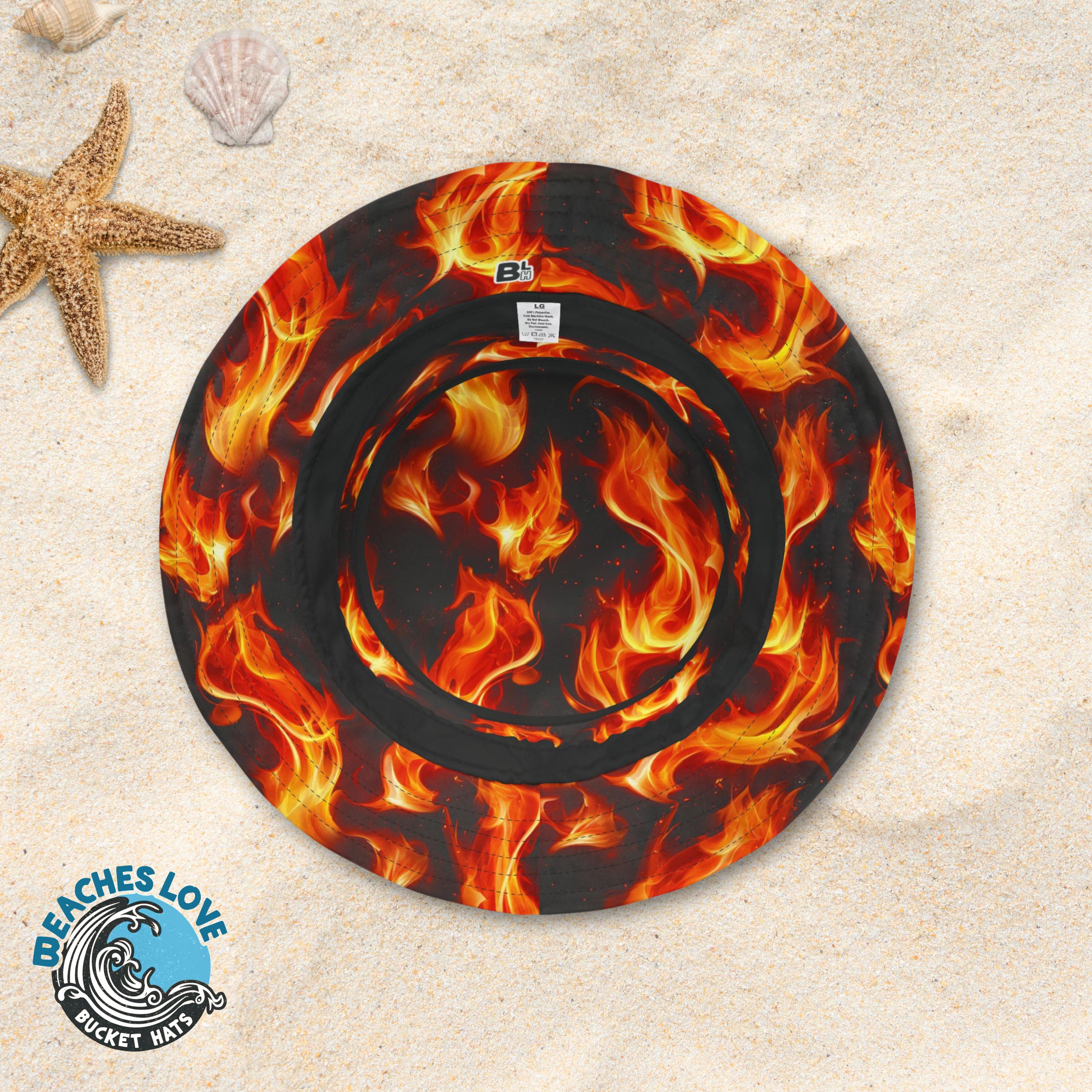 Flame Bucket Hat Fire Print Cap, Summer Headwear, Hip Hop Streetwear ...