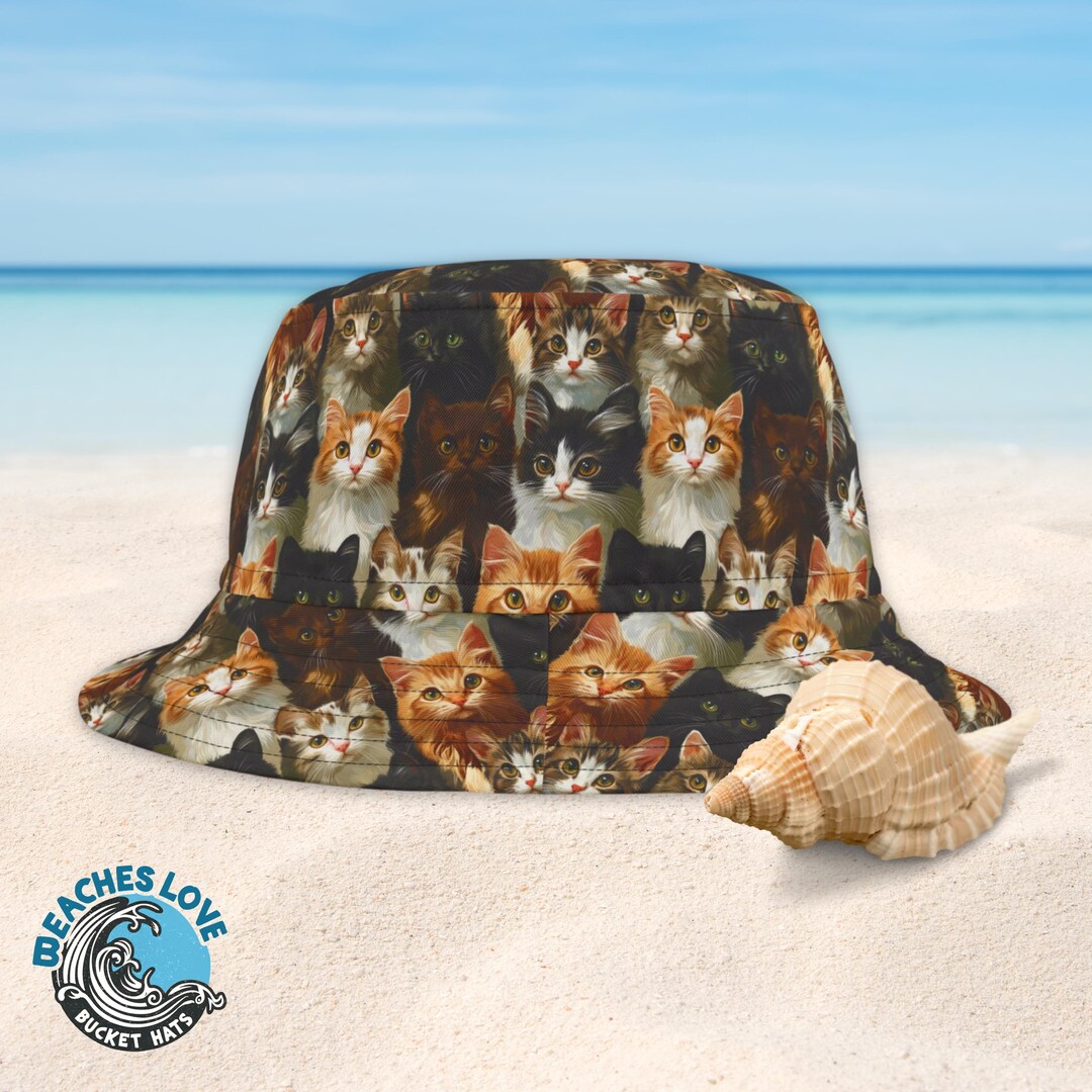 Cat Bucket Hat- Cute Kitten Print, Animal Lover Gift, Summer Fashion ...