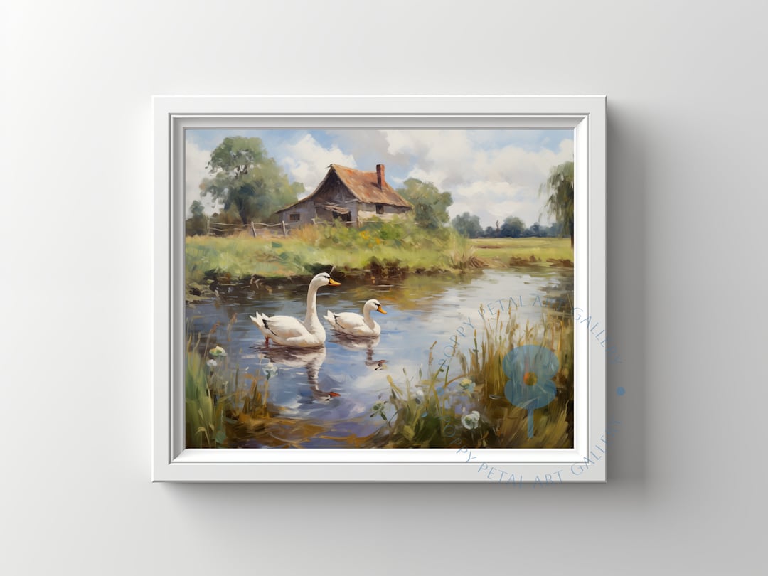 British Countryside Swan Artwork | Vintage Inspired Rustic Wildlife ...