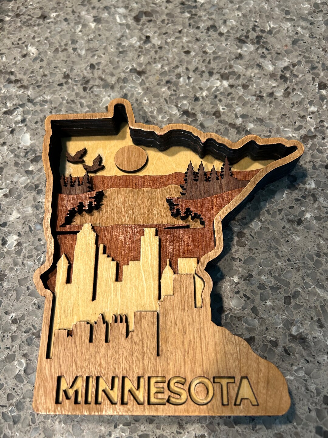 3D Layered Art - Minnesota State Profile With Nature Scene - Cabin ...