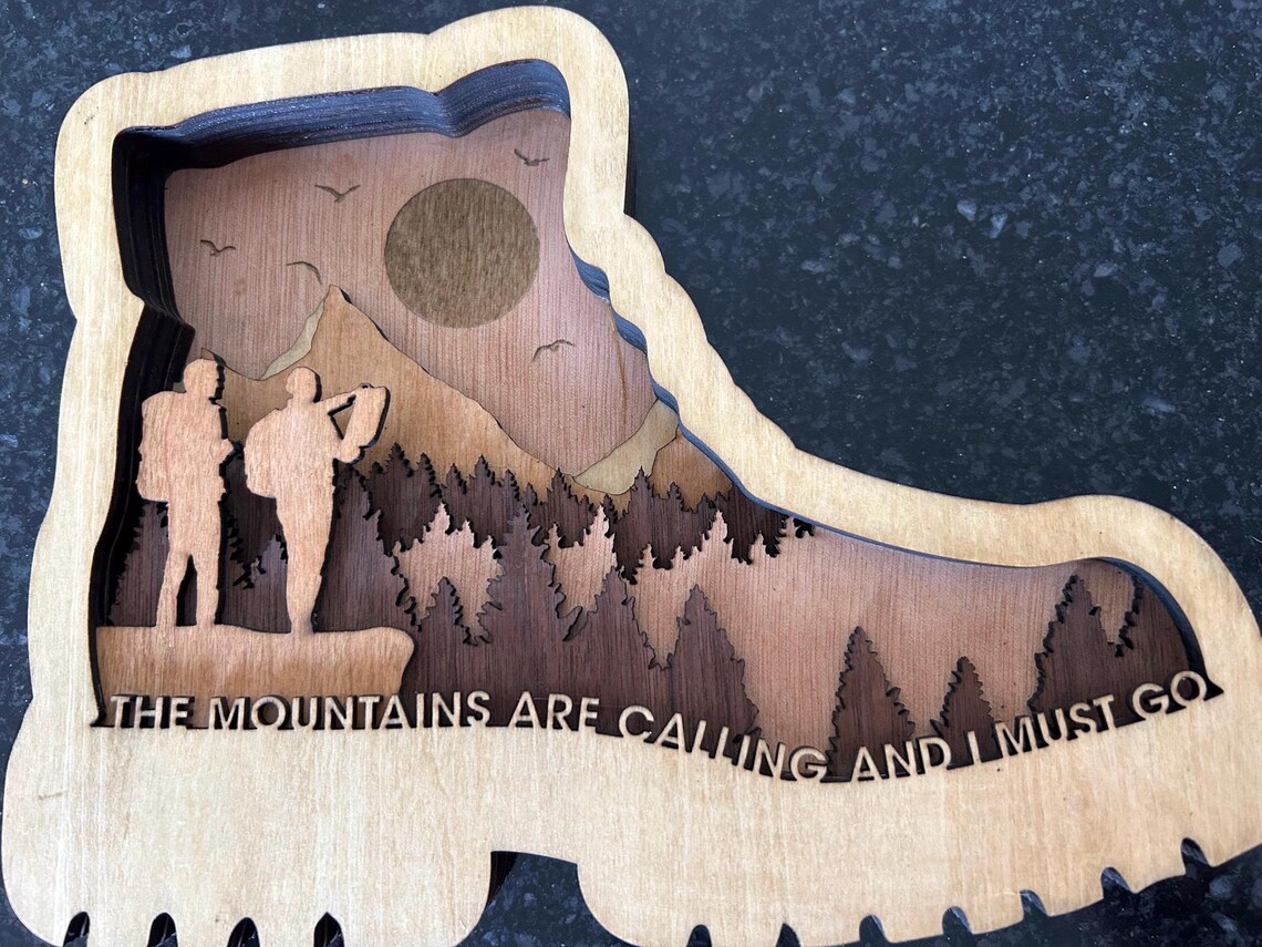 3D Layered Art - Hiking Boot With Nature Scene - Cabin Decor, Nature ...