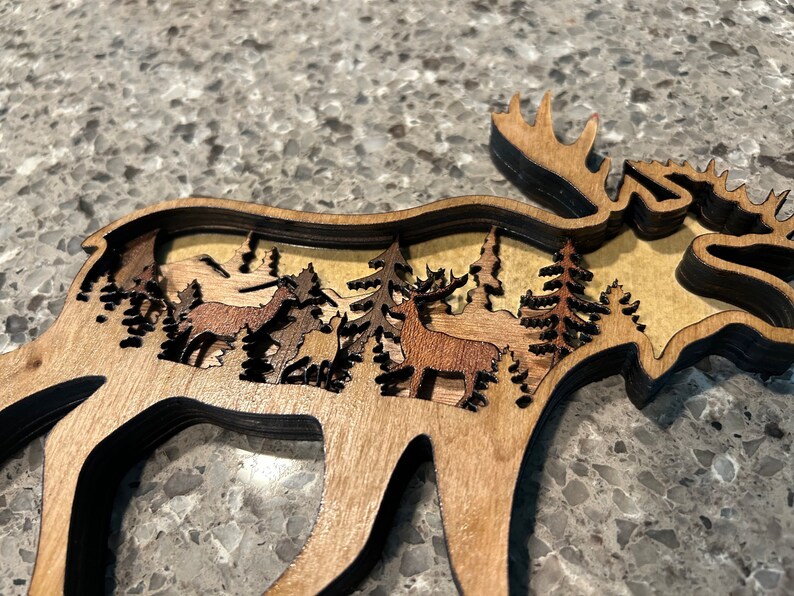 3D Layered Art Elk With Nature Scene Cabin Decor, Gift for Nature ...
