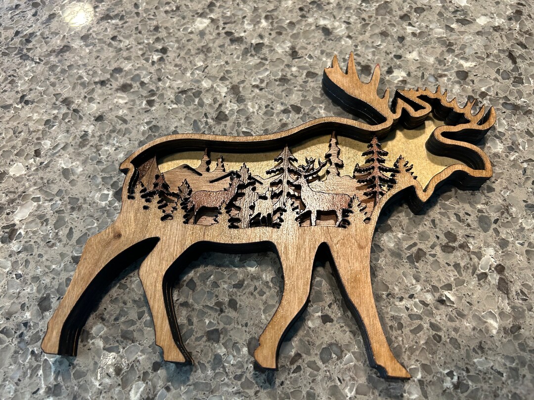 3D Layered Art - Elk With Nature Scene - Cabin Decor, Gift for Nature ...