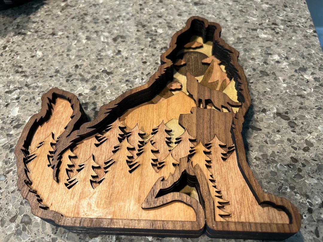 3D Layered Art, Wolf With Nature Scene - Cabin Decor, Nature, Birthday ...