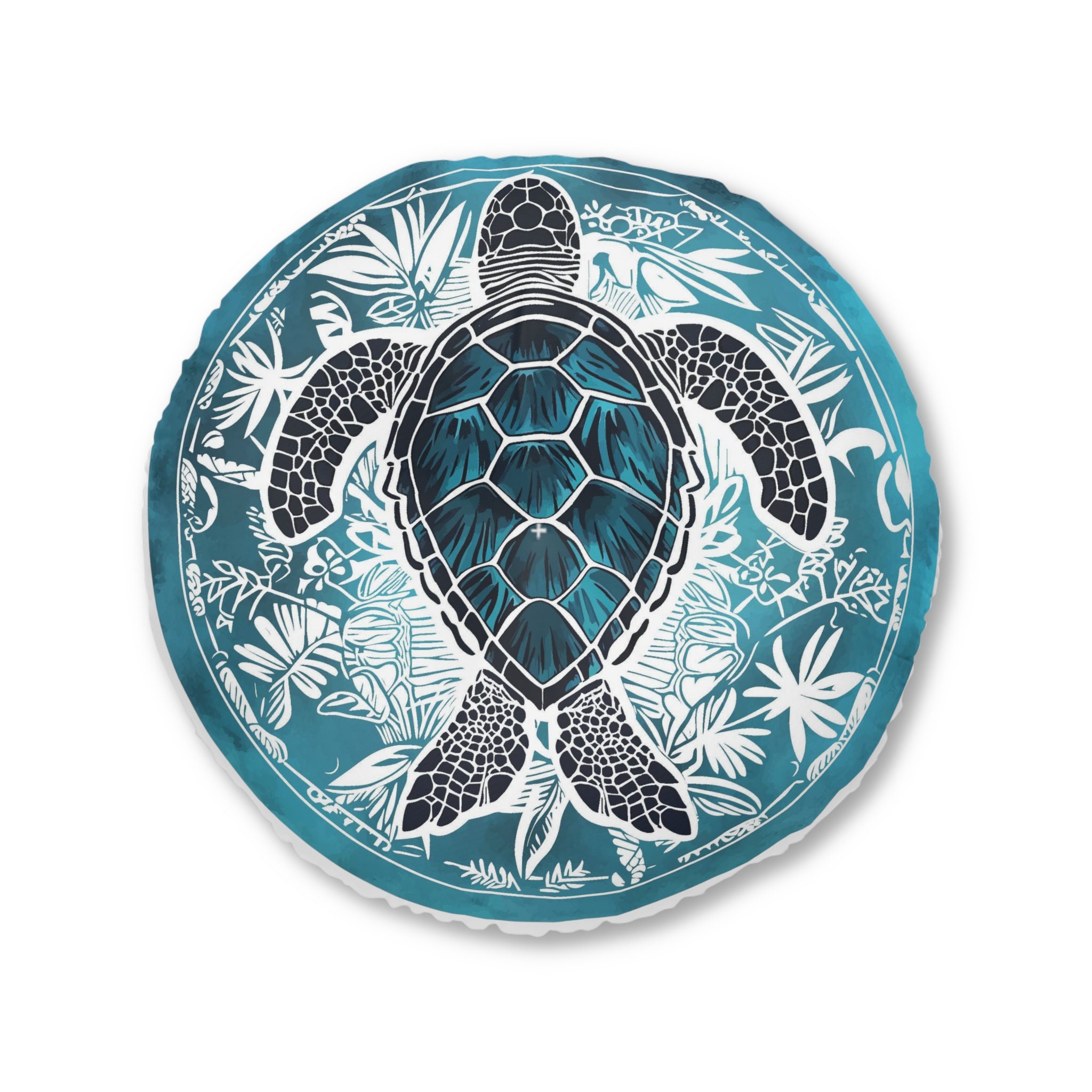 Aqua Marine Sea Turtle Tufted Floor Pillow, Round - Etsy