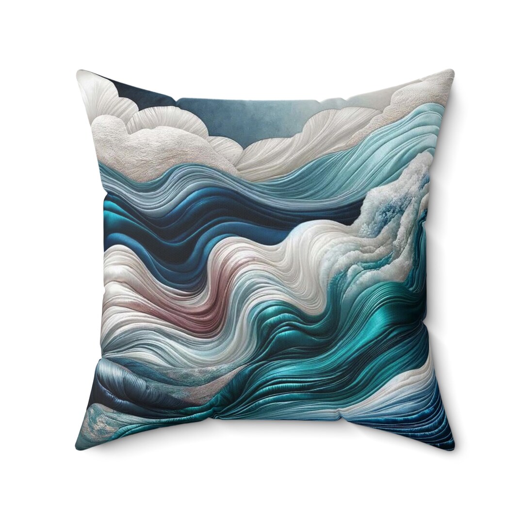 Abstract Ocean Waves Art Pillow 20x20 Spun Polyester Cushion With ...