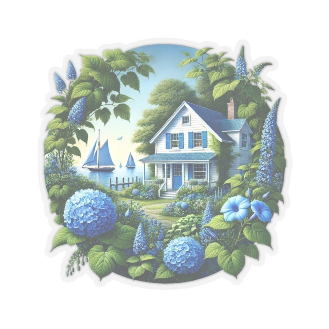 Charming Coastal Cottage Kiss-cut Sticker 6x6 Durable Vinyl With Glossy ...