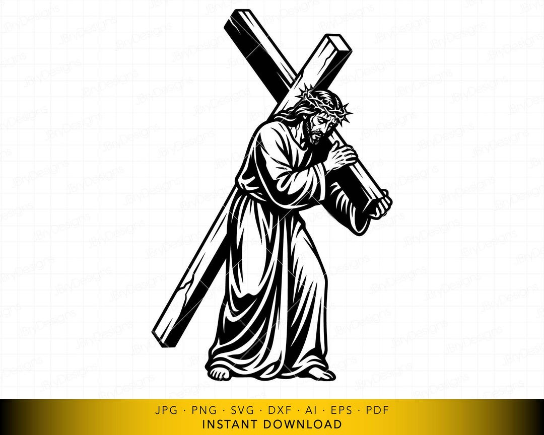 Jesus Carrying Cross SVG, Christian Faith Cut File, Biblical Sacrifice ...