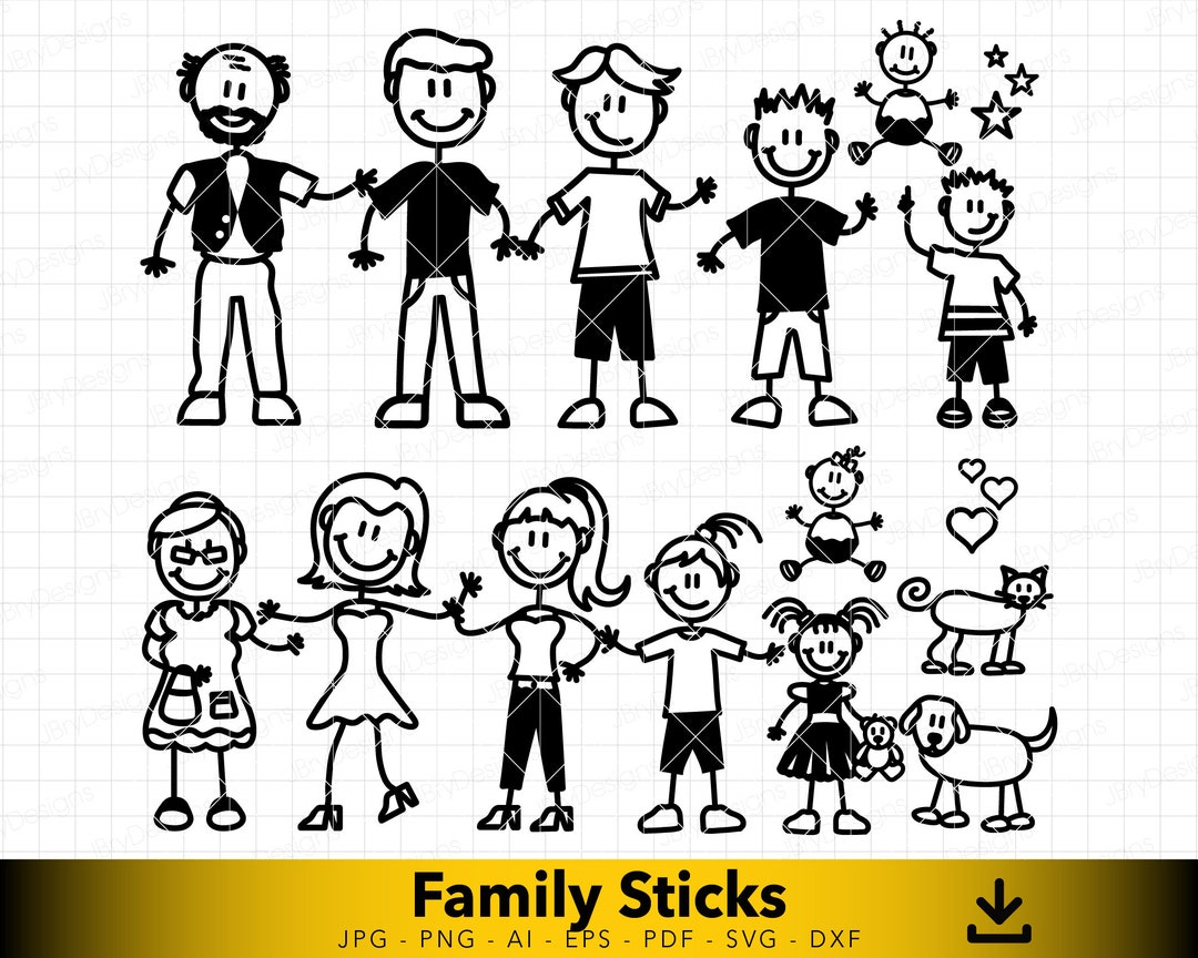 Stick Family Svg, Stick Figure Silhouette, Vector Stick Family, Stick ...