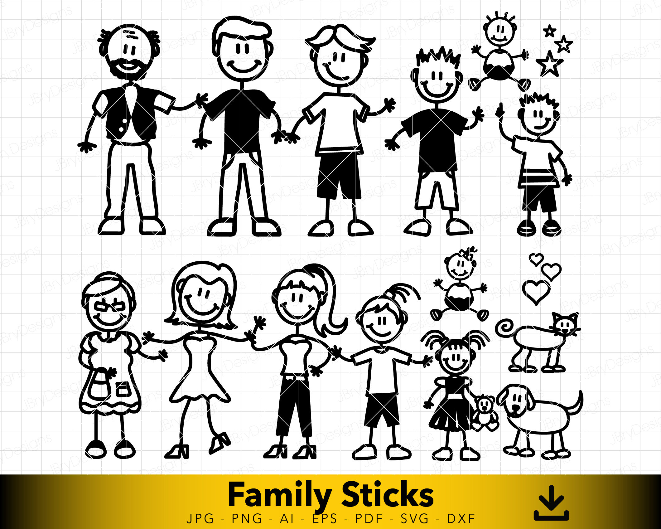 Stick Family Svg, Stick Figure Silhouette, Vector Stick Family, Stick ...