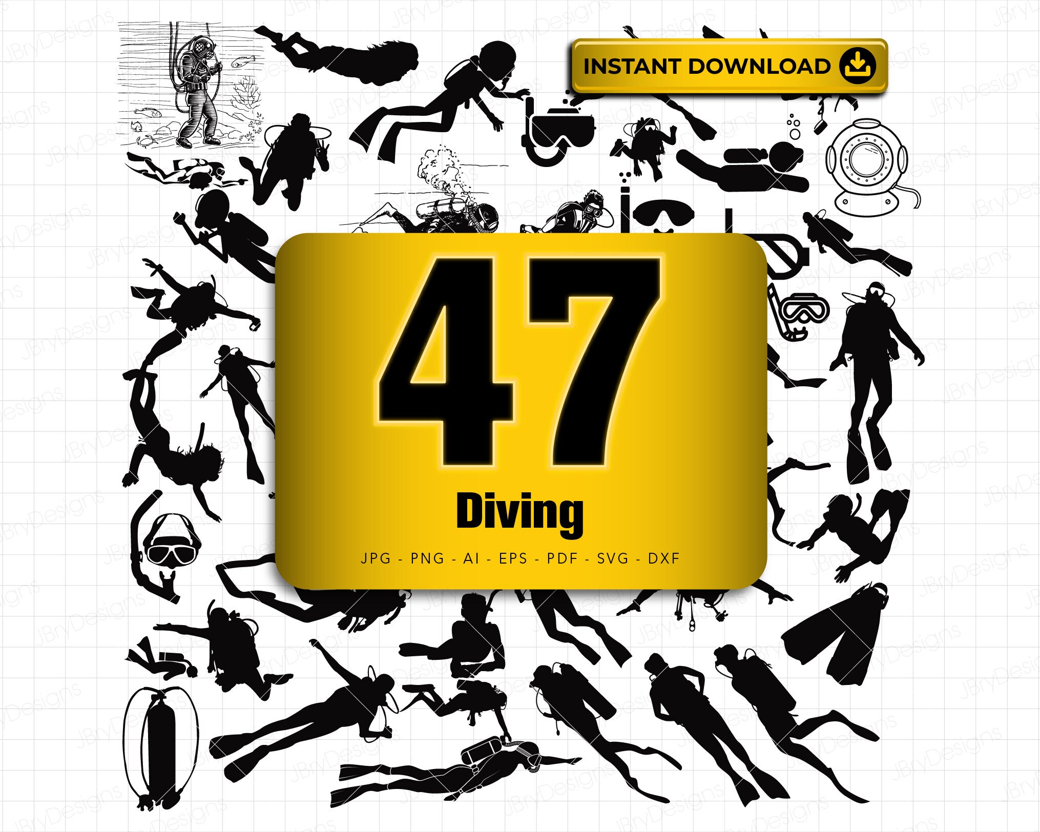 Diving Svg, Pack 47 Diving Svg, Diver Silhouette, Sport Svg, Scuba ...