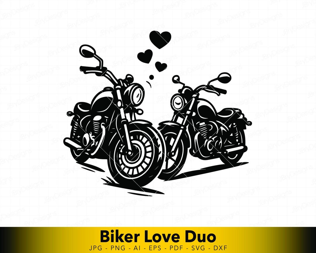 Motorcycle Couple SVG Biker Love Design, Two Motorcycles Heart Vector ...